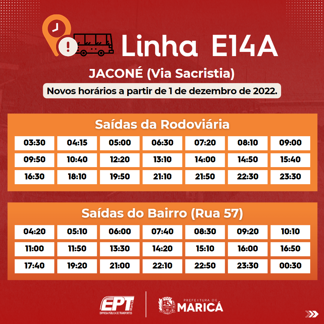 Linhas E14, E14A, E30B e E31 com novos horários a partir de 1º de dezembro